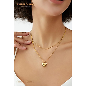SWEET DIARY Gold Heart Necklaces for Women, 18K Gold Plated Layered Necklace, Handmade Diamond Heart Pendant Necklace Chain Gold Necklaces Gift for Women Necklace Jewelry
