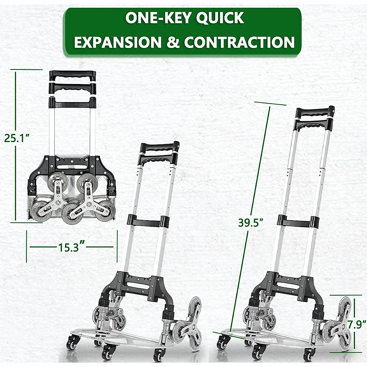 BRLJUNEO Stair Climbing Hand Trucks Dolly Cart, Foldable Shopping Cart with Wheels, Grocery Cart w/Telescoping Handle, 180 Lbs Load Capacity