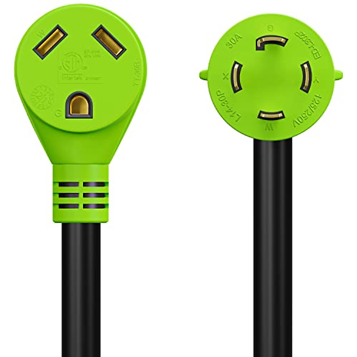 Gen RV 12" 30Amp Locking 4-Prong Male / 30Amp Standard Female Generator Adapter With Grip (4-Prong)