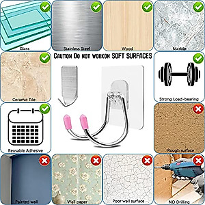 16 Pieces Self Adhesive Wall Hooks, FineGood 8 Transparent Dual Heavy Duty Hooks and 8 Stainless Steel Seamless Hooks, for Kitchen Bathroom Waterproof Self Adhesive Wall Hooks