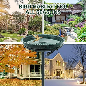 Heated Bird Bath for Outdoors for Winter, 75W Bird Bath Water Heater Bird Bath Deicer,Deep Bowl Thermostatic Control Weather Resistance Stylish Design with Planter Pedestal for All Seasons(Green)