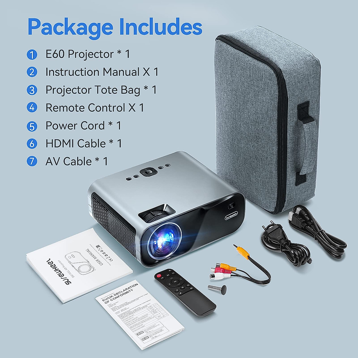 SUREWHEEL Projector, 1080P Native Projector with WiFi and Bluetooth, 12000 Lumens Bluetooth Projector 220" Display, Outdoor Movie Projector Compatible with TV Stick/HDMI/iOS/Android