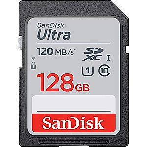 SanDisk SDXC Ultra 128GB Memory Card for Camera Panasonic Lumix Works with G7, GX85, GX80, GX7 Mark II, DC-G100, DC-G110 (SDSDUN4-128G-GN6IN) Bundle with (1) Everything But Stromboli SD Card Reader