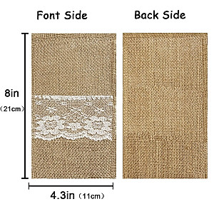 Wedding Cutlery Holders Pouch, Easter Decorations Natural Burlap Lace Utensil Napkin Holders Bag for Vintage Wedding, Party dinner, Thanksgiving banquet, Tableware Decorations (Lace, 12 Pack)