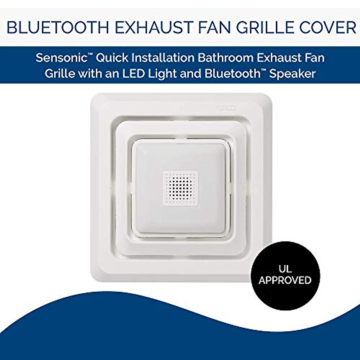 Broan-NuTone NuTone FG800SPKS Bluetooth Speaker Bathroom Exhaust Grille Cover with LED Light Bath Fan, White