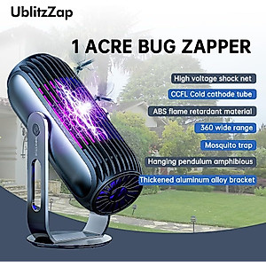 UblitzZap Bug Zapper Indoor Outdoor, Electric Mosquito Trap & Insect Killer with Silent Fan & Auto On/Off, Blue Violet Lamp for Moths, Gnats, Flies for Home, Patio, Office, Courtyard