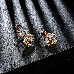 Multicolored Austrian Crystal Drop Earrings for Women 14K Gold Plated Hypoallergenic Leverback Dangle Earrings (Yellow Main Crystal/Rose Gold-tone)
