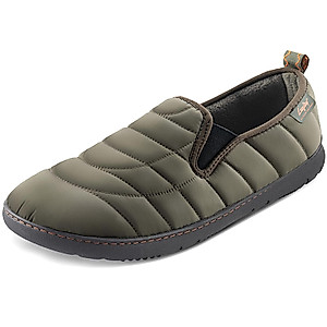 LazyStep Men's Noah Loafer Slippers with Comfort Memory Foam, Slip on Indoor Outdoor Nylon House Shoes with Non-Slip Sole(2024, Size 11-12, Army Green)