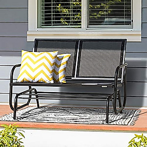 Nuu Garden 2 Seats Outdoor Glider Bench Patio Glider Swing Chair with Powder Coated Steel Frame and Breathable Seat Fabric Outdoor Loveseat, Black