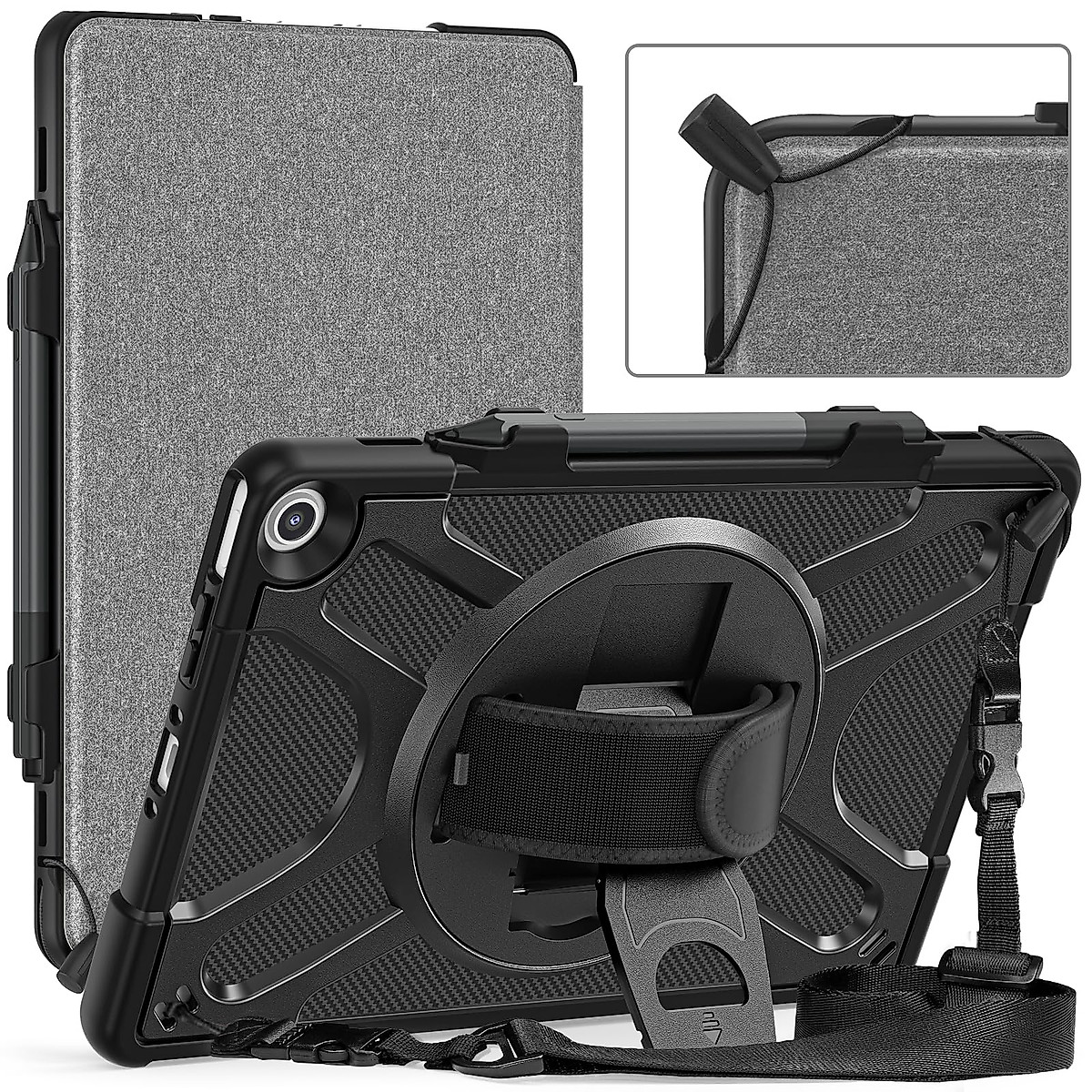 GooodiDEAR for Amazon Fire Max 11 Case (13th Gen 2023), Rugged Multi-Angle Kickstand, Heavy Duty Shockproof TPU Protection, Adjustable Hand Strap, Stylus Holder, Shoulder Strap, Elastic Band - Black