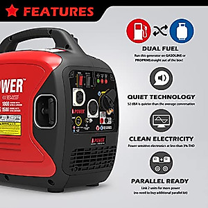 A-iPower SUA2000iD 2000 Watt Portable Inverter Generator Gas & Propane Powered, Small with Super Quiet Operation for Home, RV, or Emergency