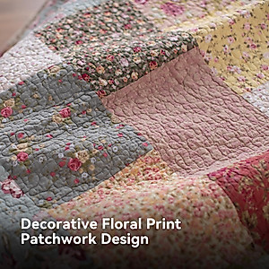 KASENTEX Authentic 100% Cotton Easy Clean – Luxury Boho Quilt with Decorative Floral Print Patchwork Design Oversized Bedspread, Soft Bedding, Full/Queen 90x96”, Boho-Royal Garden