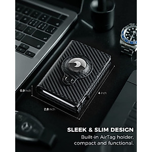 LORZOR Mens Wallet for Apple AirTag - Minimalist Pop up Smart Wallet for Men, Slim RFID, Carbon Fiber Modern Mens Wallet (AirTag Not Included)