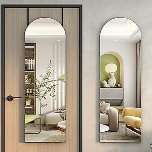 Kasibie Arched Full Length Mirror, 47"x14.5" Wall Mounted Mirror, Over The Door Hanging Mirror, Leaning Against Wall Mirror, Sleek Arched Mirror for Bedroom Living Room (Black)