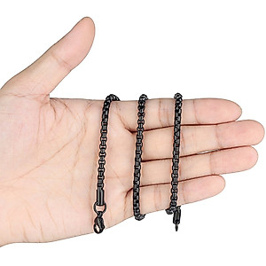 FOSIR Mens Womens 4mm Stainless Steel Black Rolo Chain Necklace, Round Box Chains for Men (30 Inch)