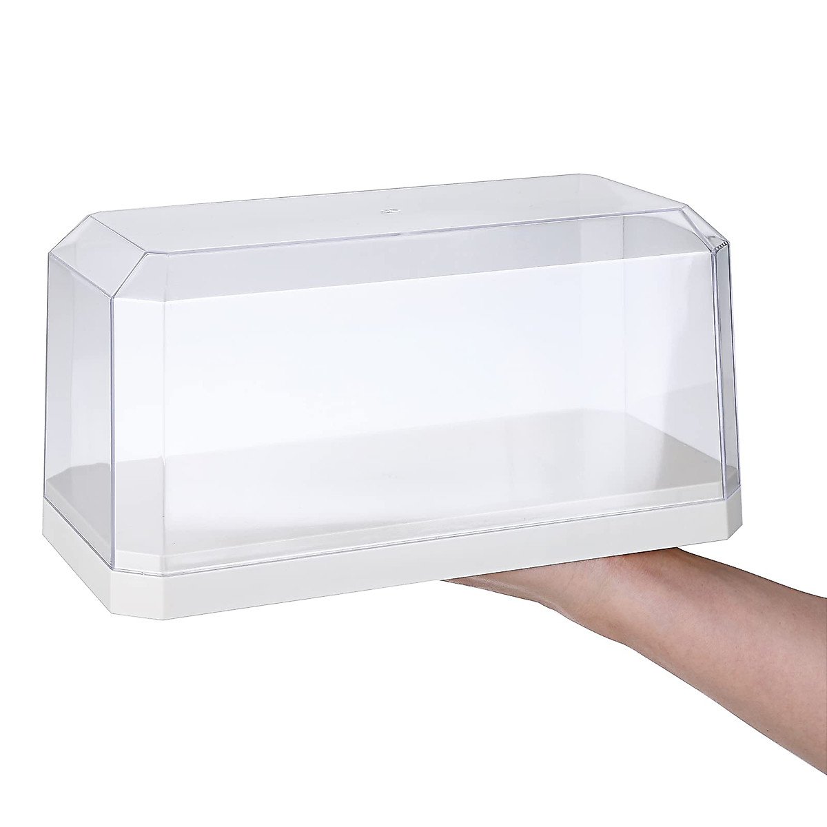 JUXYES Clear Display Box for Collectibles, Rectangular Display Box Stand Countertop Stackable Display Case With Base, Transparent Storage Containers Mini Display Box for Action Figures Toys