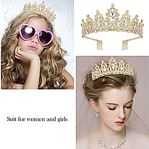 SuPoo Gold Birthday Tiara & Sash Set for Women & Girls - Rhinestone & Metal Crown with Comb & Satin Sash - Perfect for Birthdays, Weddings & More