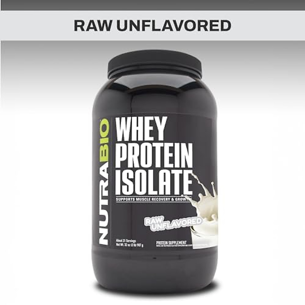 NutraBio Whey Protein Powder Isolate Supplement – 25g of Protein Per Scoop with Complete Amino Acid Profile - Soy and Gluten Free Protein Powder - Zero Fillers and Non-GMO - Raw Unflavored - 2 Lbs.