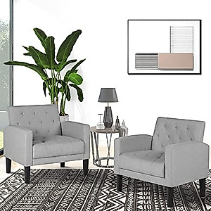 VAMEPOLE Modern Accent Chairs Set of 2, Comfy Living Room Chair, Cozy Tufted Mid Century Modern Accent Chair, Upholstered Reading Arm Chair for Living Room, Bedroom Sofa Chair(Light Grey, Set of 2)