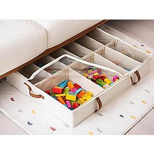 StorageWorks Under Bed Shoe Storage Organizer, Underbed Shoes Container with Adjustable Dividers, Shoe Storage Basket with Cover, Beige, 2-Pack, Space-Saving Shoe Box Fits up to 24 Pairs