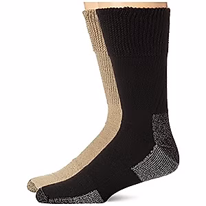 Dr. Scholl's Men's 2 Pack Non-binding Diabetes and Circulatory Odor Resistant Crew Casual Sock, Khaki/Black, Shoe Size 13-15 US