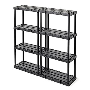 Gracious Living 4 Shelf Knect-A-Shelf Solid Light Duty Storage Unit 24 x 12 x 48 Organizer System for Home, Garage, Basement, and Laundry, Black (4 Pack)