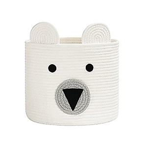 CherryNow Bear Basket, Cotton Rope Basket, Woven Laundry Hamper, Toy Storage Bin for Kids, Clothes in Bedroom, Baby Nursery & Living Room, 10'' (H) x 12'' (D)