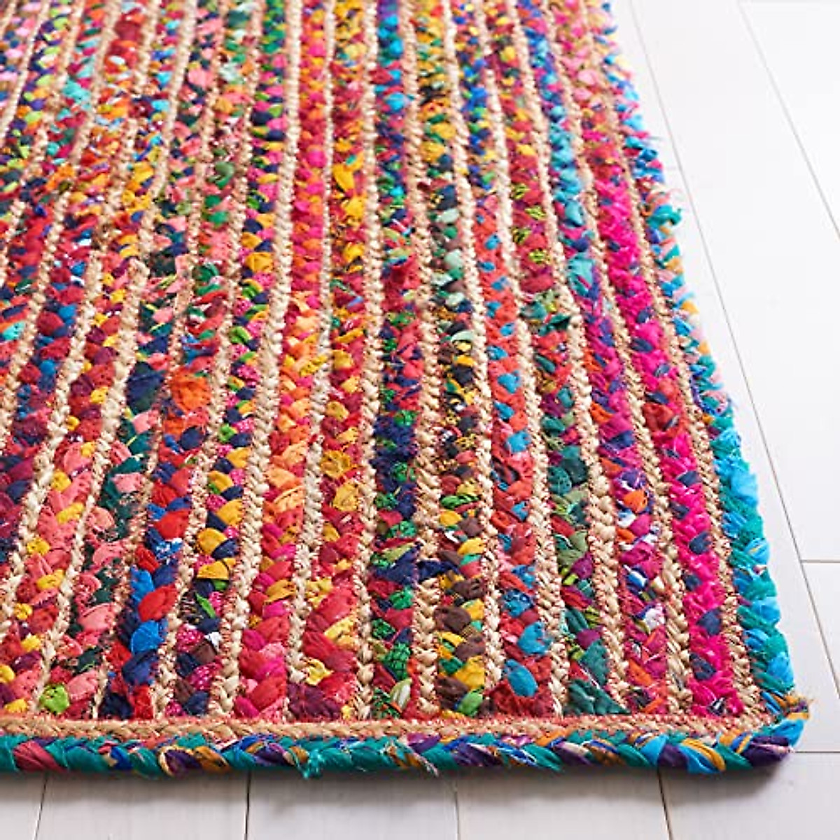 Safavieh Braided Collection Accent Rug - 4' x 6', Natural & Multi, Handmade Farmhouse Cotton, Ideal for High Traffic Areas in Entryway, Living Room, Bedroom (BRD262B)