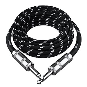 GearIT Audio Instrument Cable (25ft) 1/4 Inch to 1/4 inch Straight Male to Male for AMP Cord, Bass and Electric Guitar - Black/White