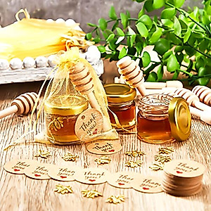 50 Pcs 1oz Small Glass Jars with Lids Mini Honey Jars with Wood Dipper, Bee Charms, Golden Gift Bags, Jutes, and Tags, Jars with Golden Lids for Baby Shower, Wedding, and Party Favors