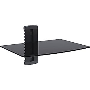 WALI Floating Wall Mounted Shelf with Transparent Strengthened Tempered Glass for DVD Players, Cable Boxes, Games Consoles, TV Accessories (CS201), 1 Shelf, Black