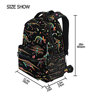 QUGRL Skeletons Dinosaurs Fossils School Backpack for Girls Boys Childish Cartoon Large Bookbag Laptop Computer Bag Casual Hiking Travel Daypack Backpack Schoolbag for Teens College 16 Inch