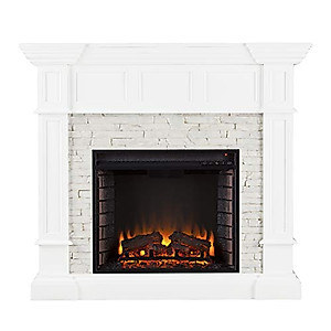 SEI Furniture Merrimack Faux Stone Convertible Electric Corner Fireplace, Fresh White, AMZ8369EF