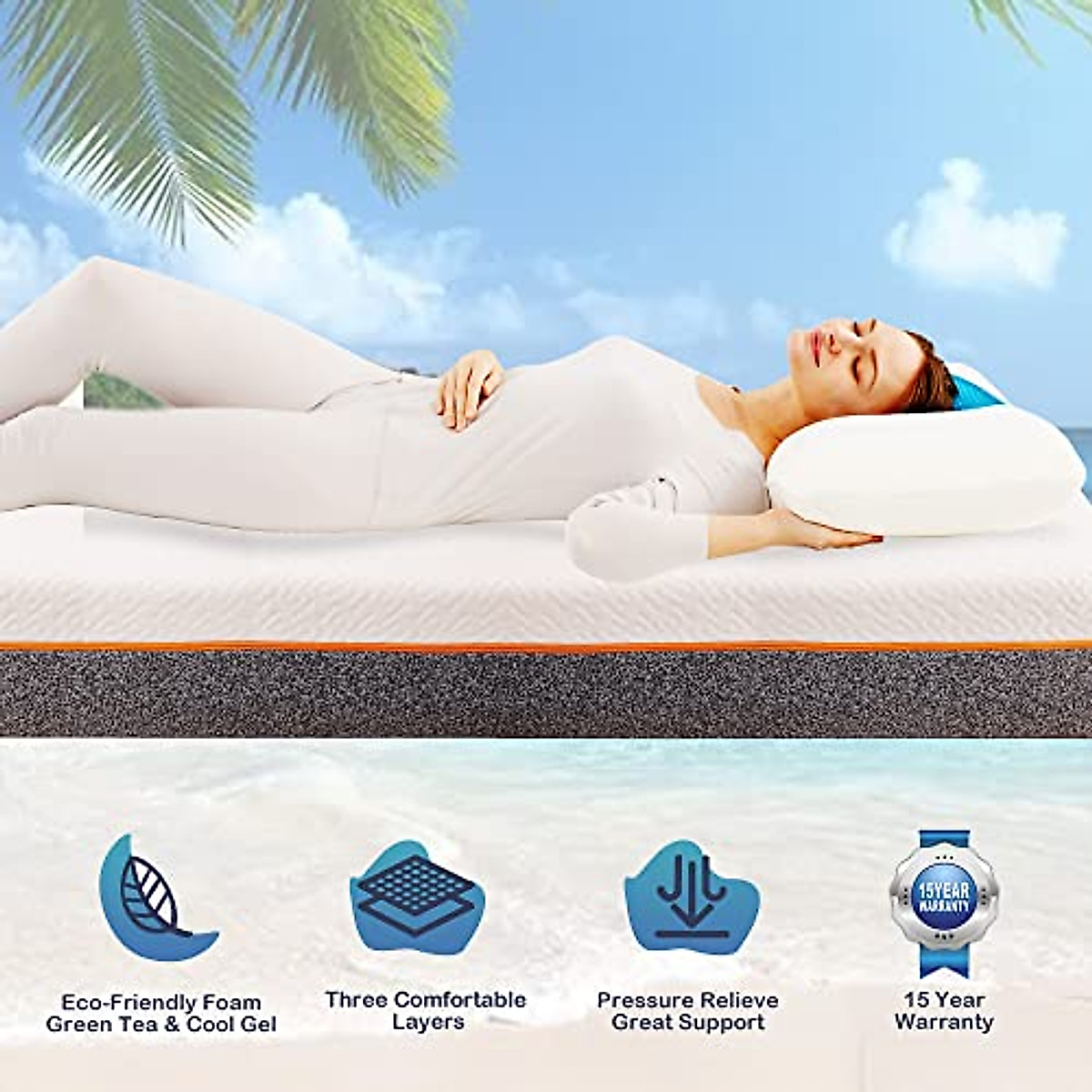Askme Queen Mattress 10 Inches Memory Foam Mattress,Medium Firm Cooling Gel Queen Size Mattress Bed in a Box，Breathable Soft Cooling Fabric Cover CertiPUR-US Certified, Pressure Relieving