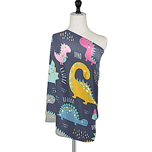 WELLDAY Baby Car Seat Covers Kids Dinosaurs Stretchy Breastfeeding Scarf Breathable Infant Carseat Canopy Nursing Covers Multi Use for Stroller High Chair Shopping Cart Boys and Girls