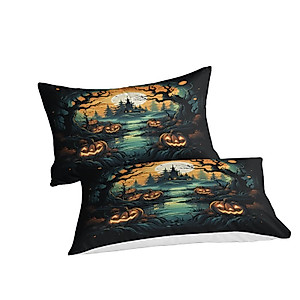 EVMILA Halloween Comforter Covers Duvet Cover Quilt Cover 3D Print Pumpkin for Teens and Adults with Pillow Cases with Zipper Closure Soft Microfiber Bedding Set 3 Pieces Queen（228x228cm）