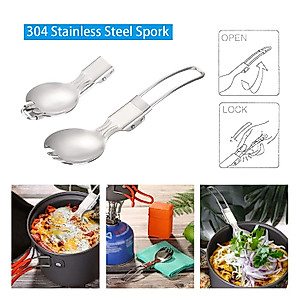 Odoland 6pcs Camping Cookware Mess Kit with Lightweight Pot, Stove, Spork and Carry Mesh Bag, Great for Backpacking Outdoor Camping Hiking and Picnic