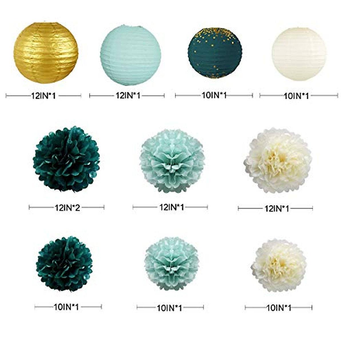 Hunter Green and Gold Hanging Tissue Lantern Flowers Pom Pom with 3D Butterflies Leaf Garland Streamer for Botanical Wedding Bridal Baby Shower Birthday Engagement Bachelorette Party Decorations