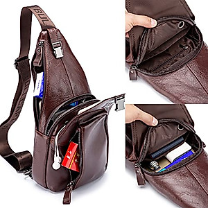 Hebetag Leather Sling Crossbody Bag Casual Daypack for Men Women Outdoor Travel Hiking Camping Fishing Shoulder Chest Pack Day Pack (#00Brown)