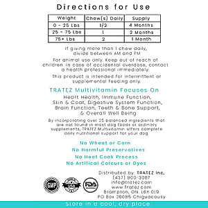 TRATEZ Multivitamin Supplement for Dogs, 60 Soft Chews with 25 Essential Vitamins and Nutrients, Advanced Formula for Premium Support of Skin and Coat, Hip and Joint Mobility and Improved Digestion