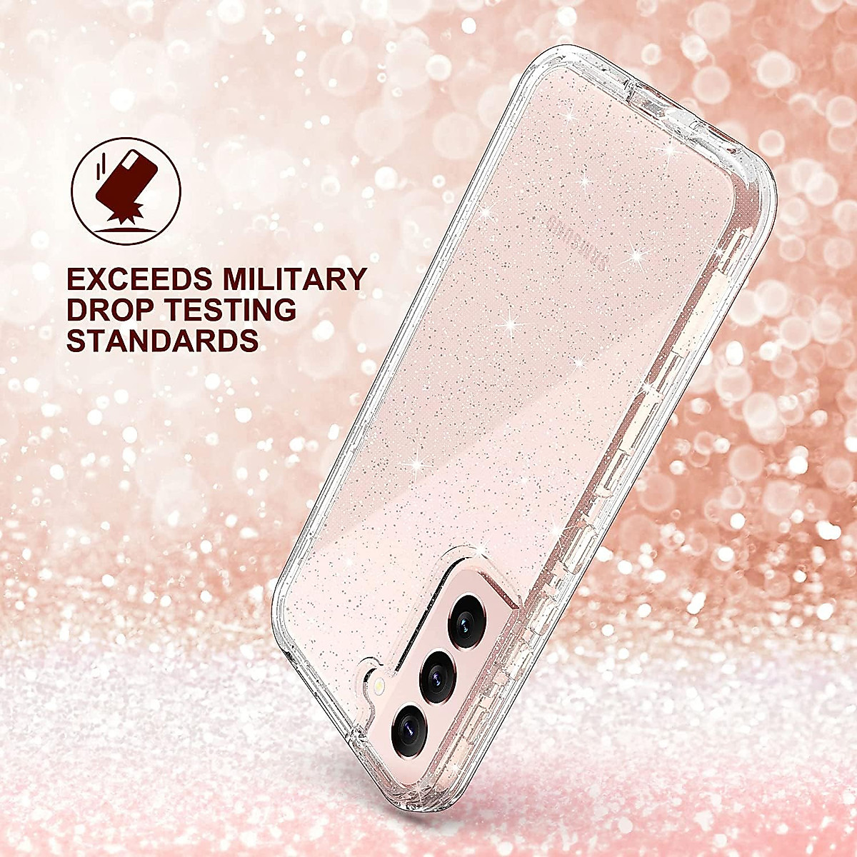KIOMY Clear Shockproof Case for Samsung Galaxy S22 with 2 Packs Tempered Glass Screen Protectors, 3 Layers in 1 Full Body Protection Hard PC Back and Front Cover + TPU Bumper Glitter Sparkle Sparkly
