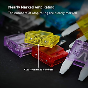 ASDL 203pcs Car Accessories Blade Fuses Assortment Kit, Standard & Mini Automotive Fuses 5A/7.5A/10A/15A/20A/25A/30AMP for Truck Travel Trailers Auto Camper RV ATV Boat Marine RV SUV Trike