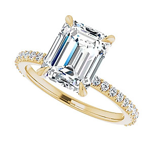 10K Solid Yellow Gold Handmade Engagement Ring 2 CT Emerald Cut Moissanite Diamond Solitaire Wedding/Bridal Ring for Women/Her Propose Ring Set (11)