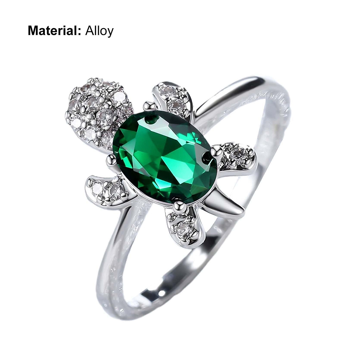 oAtm0eBcl Silver Turtle Animal Ring for Women Girl. Oval Cubic Zirconia Halo CZ Knuckle Rings Wedding Bands Promise Rings for Women,Blue,US 7