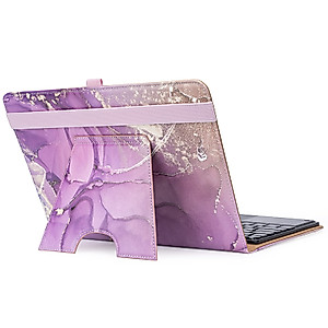 TSPCASE Universal Keyboard Case for 9-11 inch Tablet, Durable PU Leather Cover with Detachable Magnetic Keyboard and Adjustable Silica-Gel Fixing Band (Romantic Purple)