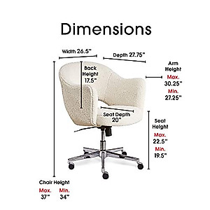 Serta Valetta Office Desk Memory Foam Padding, Midcentury Modern Style, Chrome-Finished Stainless-Steel Base, Home Chair, Cream Fuzzy Faux Fur