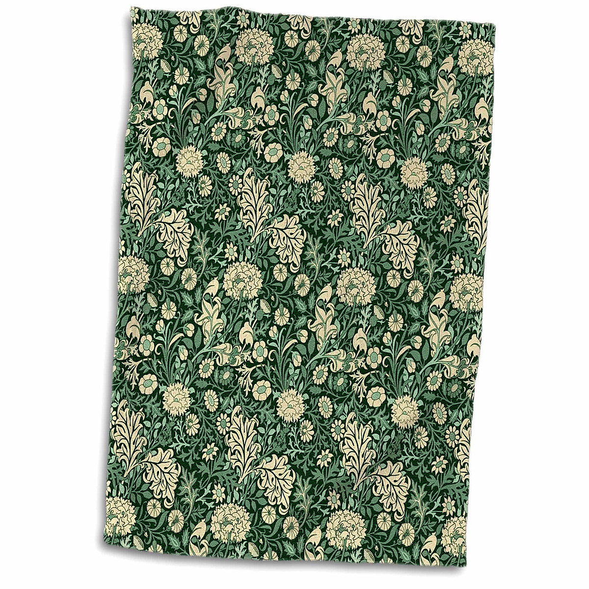 3D Rose William Morris Cherwell Chintz Pattern in Forest Green and Buttermilk Hand Towel, 15" x 22", Multicolor