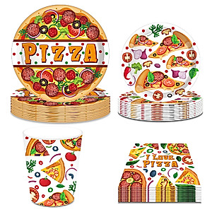 CC HOME Pizza Party Themed Party Supplies Pack Pizza Party Decorations Party Pack- Serves 16 - Includes Pizza Party Plates Cups Napkins