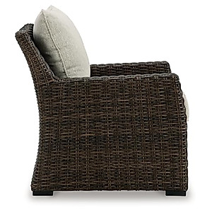 Signature Design by Ashley Brook Ranch Casual Weather Resistant Outdoor Lounge Chair with Cushion, Dark Brown & Beige