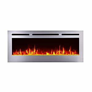 The Sideline Deluxe™ by Touchstone - Stainless Steel Electric Fireplace - 50 Inch Wide - in Wall Recessed - 5 Flame Settings - Multiple Color Flame - 1500W Heater - Log & Crystal Hearth Options- 86273